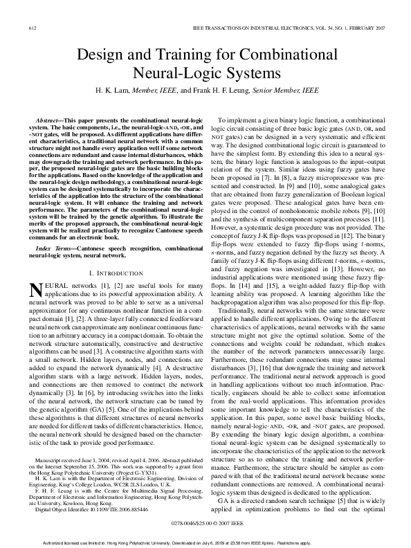 (PDF) Design and Training for Combinational Neural-Logic Systems