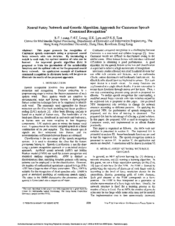 Pdf Neural Fuzzy Network And Genetic Algorithm Approach For Cantonese