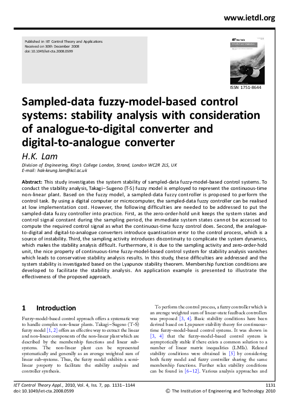 (PDF) Sampled-data fuzzy-model-based control systems: stability analysis with consideration of ...