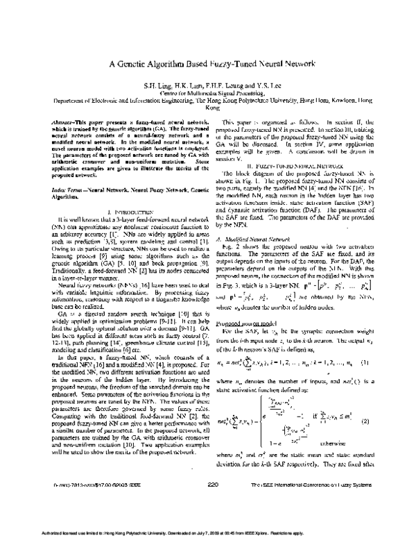 Pdf A Genetic Algorithm Based Fuzzy Tuned Neural Network Hk Lam