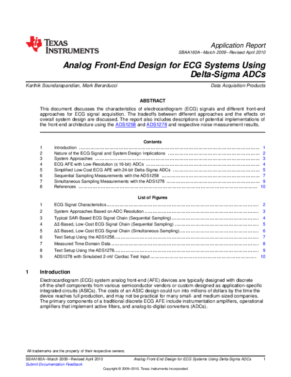 (PDF) Analog Front-End Design for ECG Systems Using Delta-Sigma ADCs