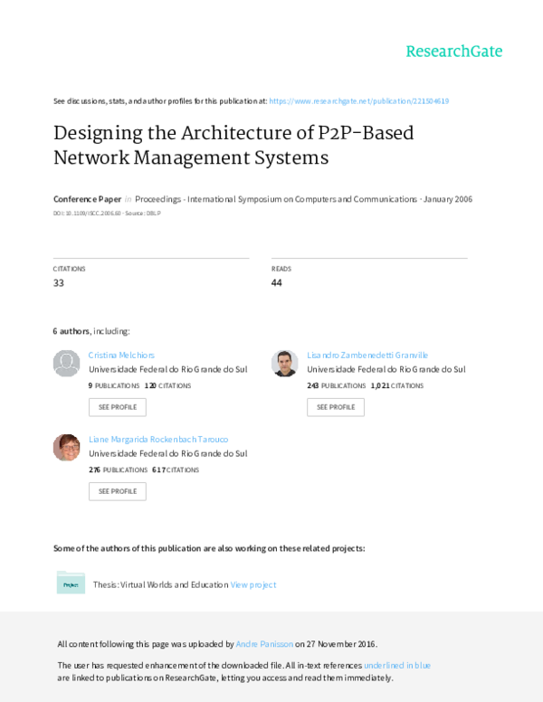 (PDF) Designing the Architecture of P2P-Based Network Management Systems