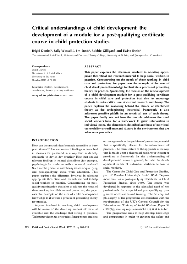 (PDF) Critical understandings of child development: the development of ...