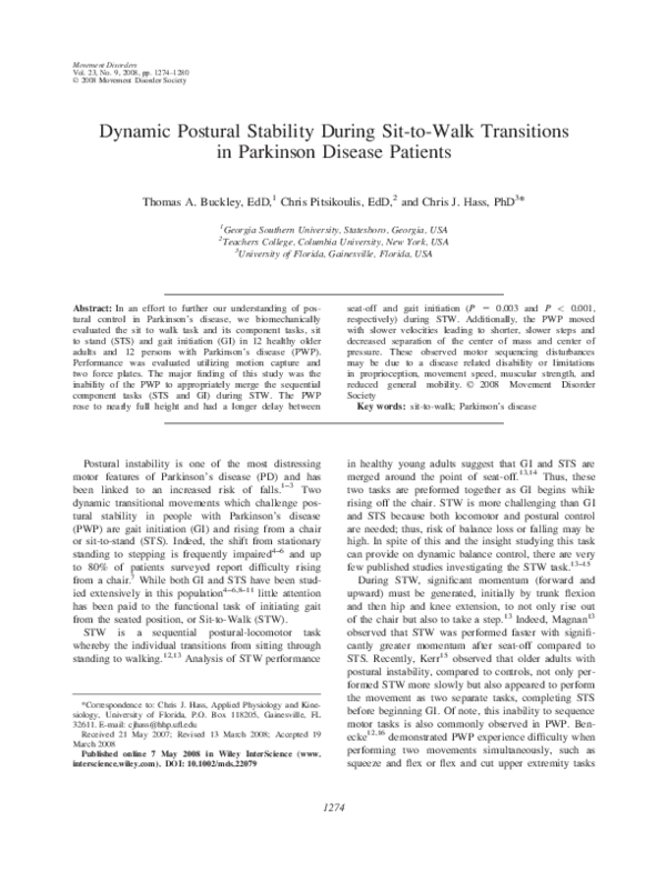(PDF) Dynamic postural stability during sit‐to‐walk transitions in ...