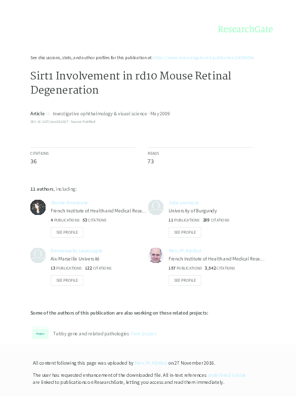 (PDF) Sirt1 Involvement in rd10 Mouse Retinal Degeneration