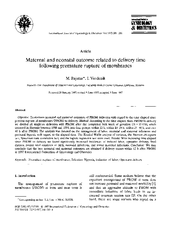 (PDF) Maternal and fetal outcome in preterm premature rupture of ...
