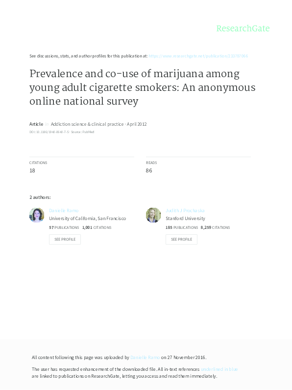 (PDF) Prevalence and co-use of marijuana among young adult cigarette ...