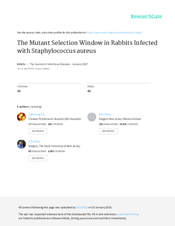 (PDF) The Mutant Selection Window in Rabbits Infected with ...