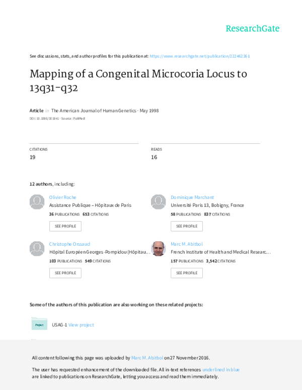 (PDF) Mapping of a Congenital Microcoria Locus to 13q31-q32
