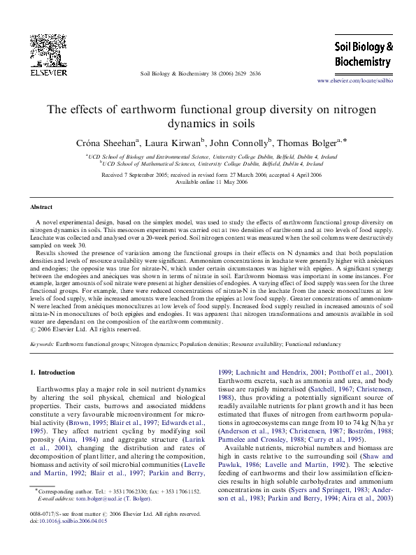 (PDF) The effects of earthworm functional group diversity on nitrogen ...