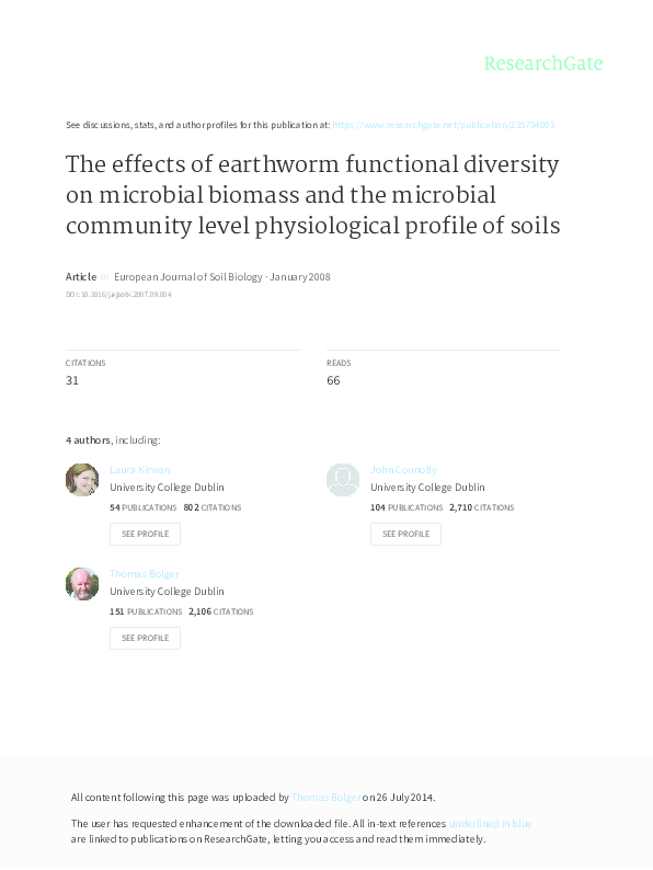 (PDF) The effects of earthworm functional diversity on microbial biomass and the microbial ...
