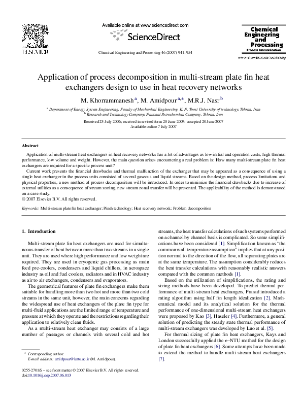 (PDF) Application of process decomposition in multi-stream plate fin heat exchangers design to ...