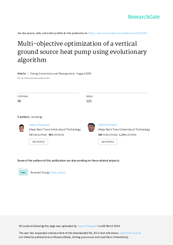 (PDF) Multi-objective optimization of a vertical ground source heat pump using evolutionary ...