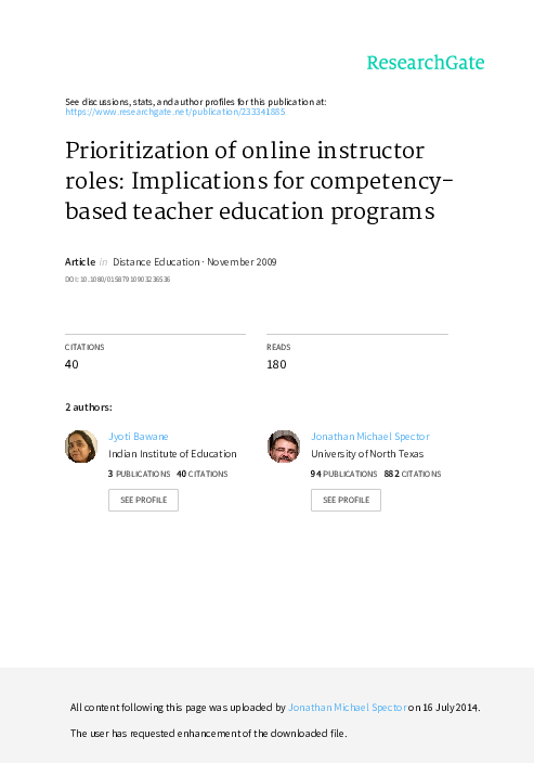 (PDF) Prioritization of online instructor roles: implications for competency‐based teacher ...