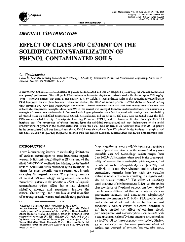 (PDF) Effect of clays and cement on the solidification/stabilization of phenol-contaminated soils