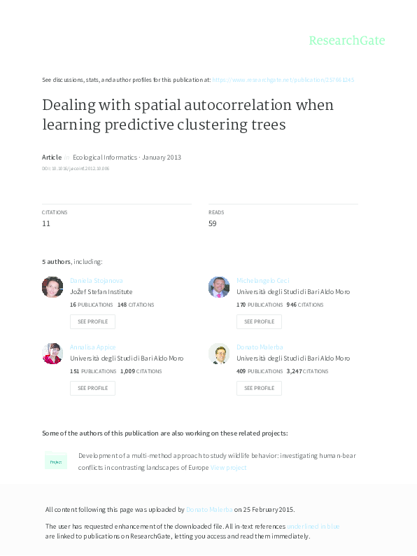 Pdf Dealing With Spatial Autocorrelation When Learning Predictive Clustering Trees