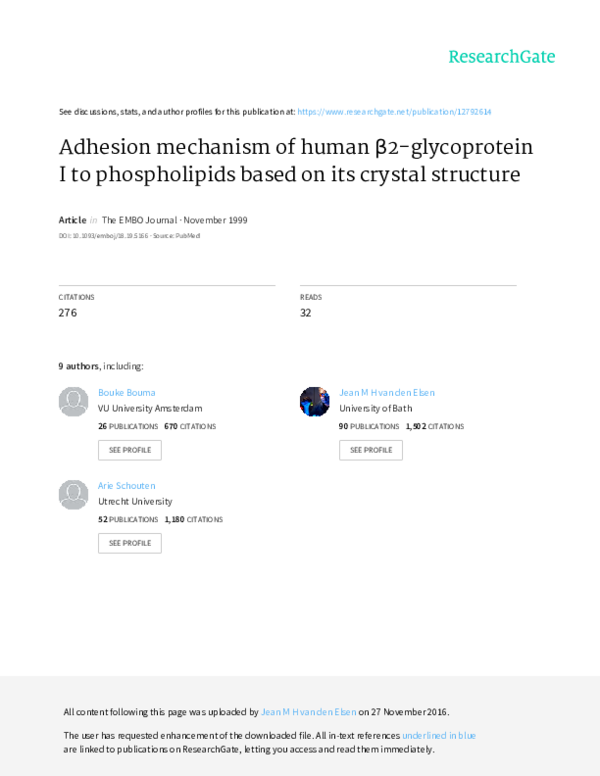 (PDF) Adhesion mechanism of human beta(2)-glycoprotein I to ...