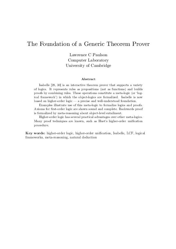 (PDF) The Foundation of a Generic Theorem Prover