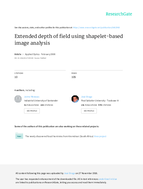 (PDF) Extended depth of field using shapelet-based image analysis