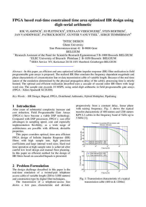 Pdf Fpga Based Real Time Constrained Time Area Optimized Iir Design Using Digit Serial Arithmetic