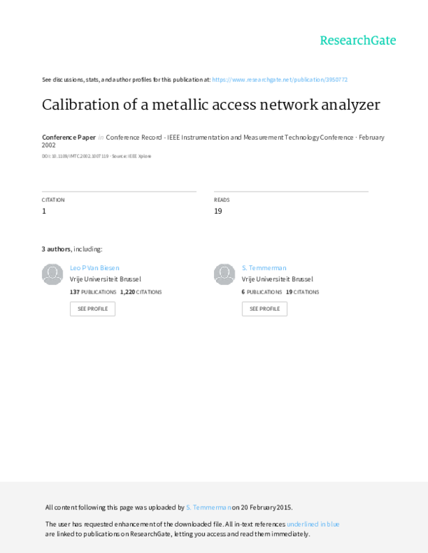 (PDF) Calibration of a metallic access network analyzer