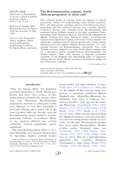 (PDF) The Iberomaurusian enigma: North African progenitor or dead end?