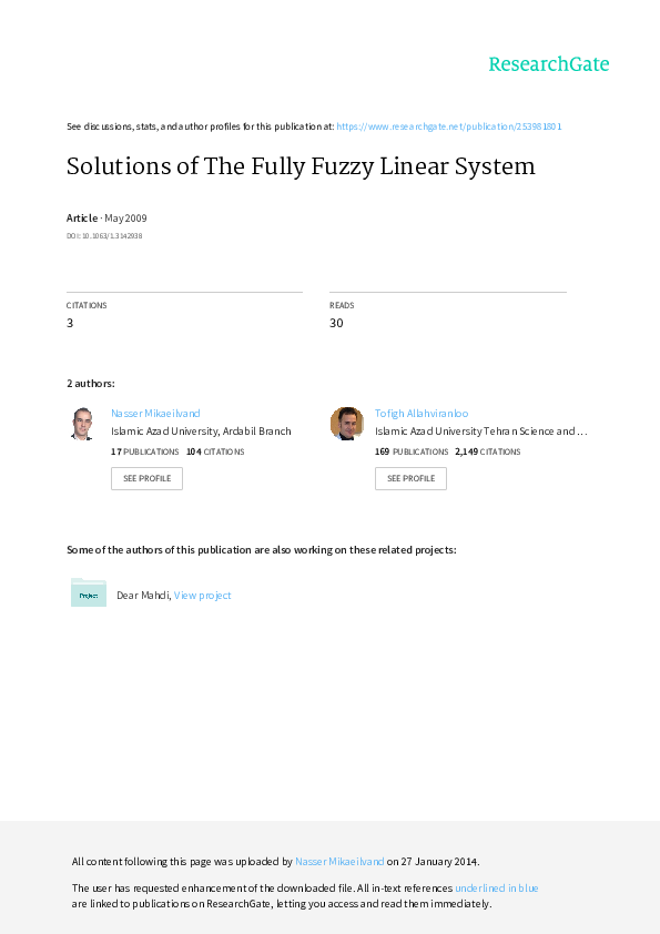 (PDF) Solutions of The Fully Fuzzy Linear System | Pedram Poya ... (PDF) Solutions of The Fully Fuzzy Linear System | Pedram Poya ...