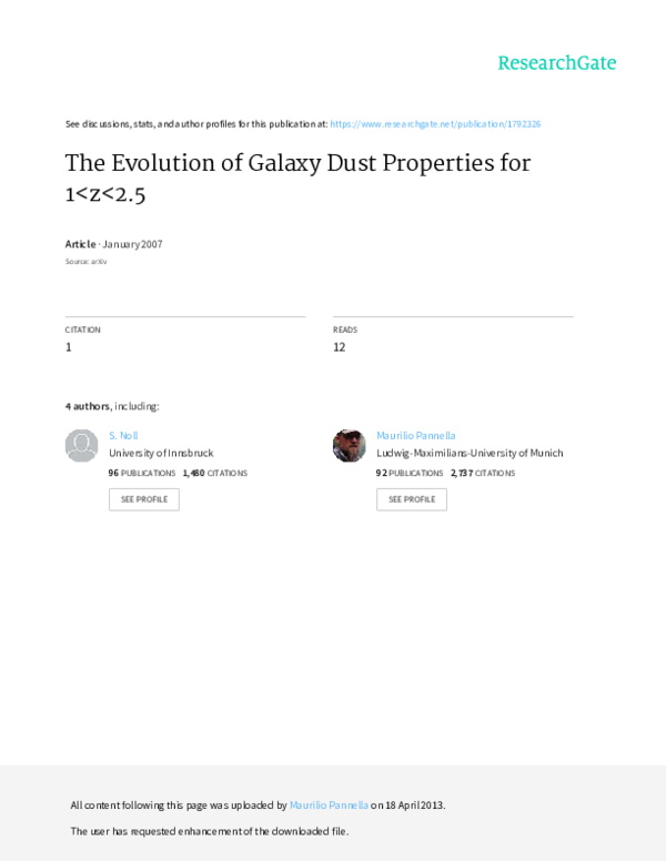 (PDF) The Evolution of Galaxy Dust Properties for 1