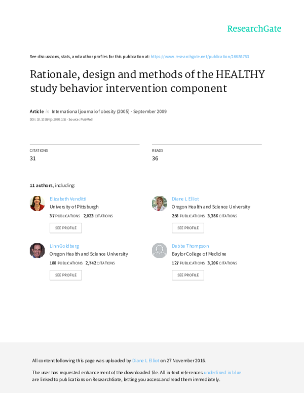 (PDF) Rationale, design and methods of the HEALTHY study behavior intervention component