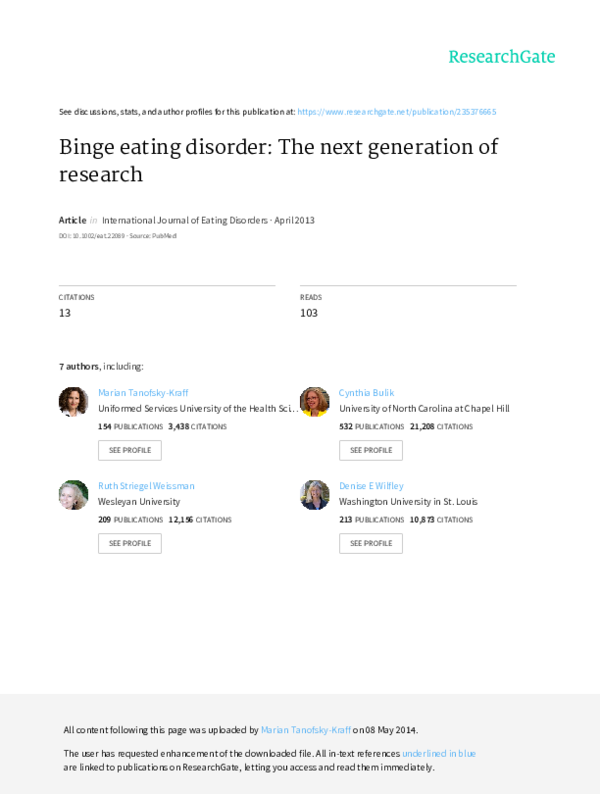 (PDF) Binge eating disorder: the next generation of research