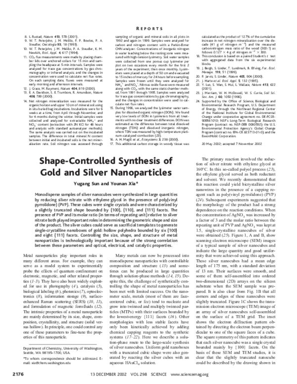 (PDF) Shape-controlled synthesis of gold and silver nanoparticles