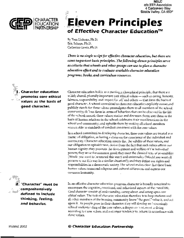 (PDF) Eleven principles of effective character education