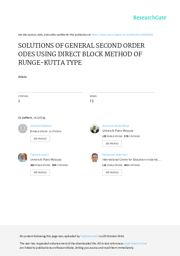(PDF) Solutions of General Second Order ODEs Using Direct Block Method of Runge-Kutta Type ...