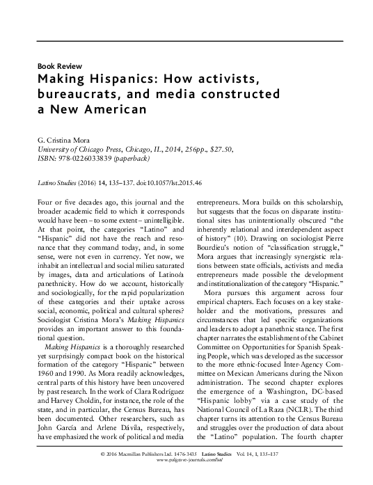 (PDF) Review: Making Hispanics: How activists, bureaucrats, and media ...