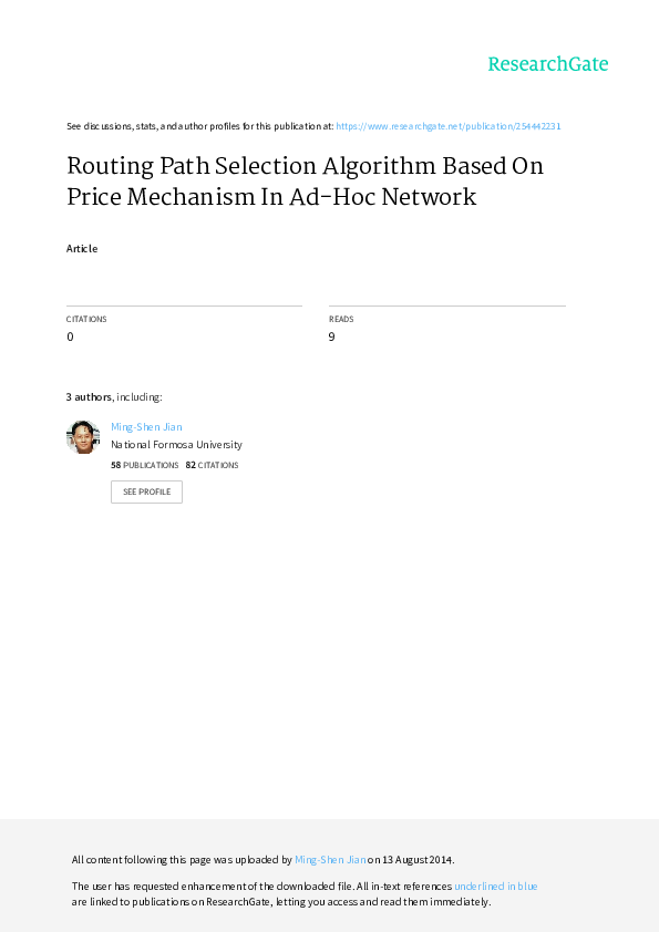 (PDF) Routing Path Selection Algorithm Based On Price Mechanism In Ad ...