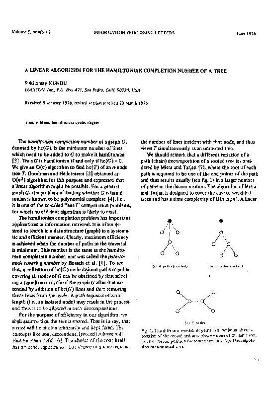 Pdf A Linear Algorithm For The Hamiltonian Completion Number Of A Tree Sukhamay Kundu