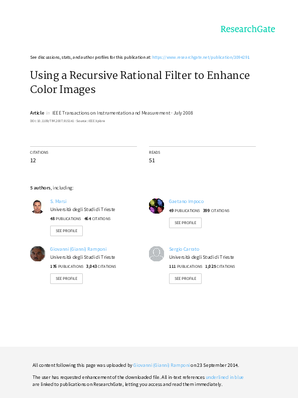 (PDF) Using a recursive rational filter to enhance color images