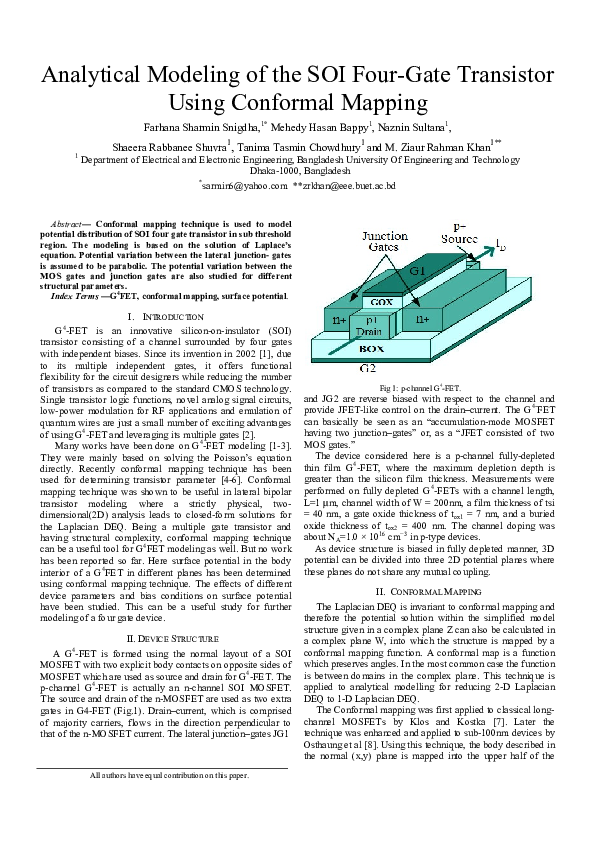 (PDF) Analytical Modeling of the SOI Four-Gate Transistor Using Conformal Mapping