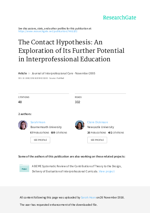 (PDF) The Contact Hypothesis: An exploration of its further potential ...