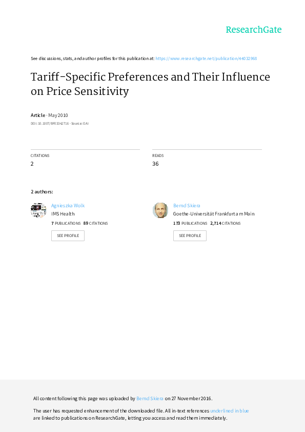 (PDF) Tariff-Specific Preferences and Their Influence on Price Sensitivity