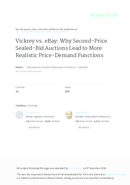 (PDF) Vickrey vs. eBay: Why Second-Price Sealed-Bid Auctions Lead to More Realistic Price-Demand ...