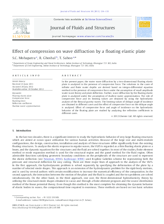 Pdf Effect Of Compression On Wave Diffraction By A Floating Elastic