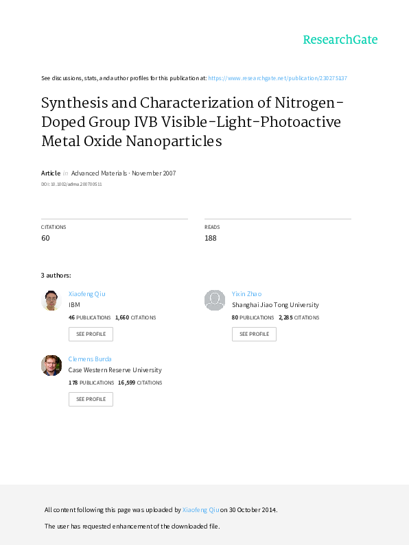 (PDF) Synthesis and Characterization of Nitrogen-doped SnO2 and Comparison to Nitrogen-doped ...
