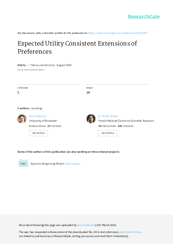 (PDF) Expected Utility Consistent Extensions of Preferences