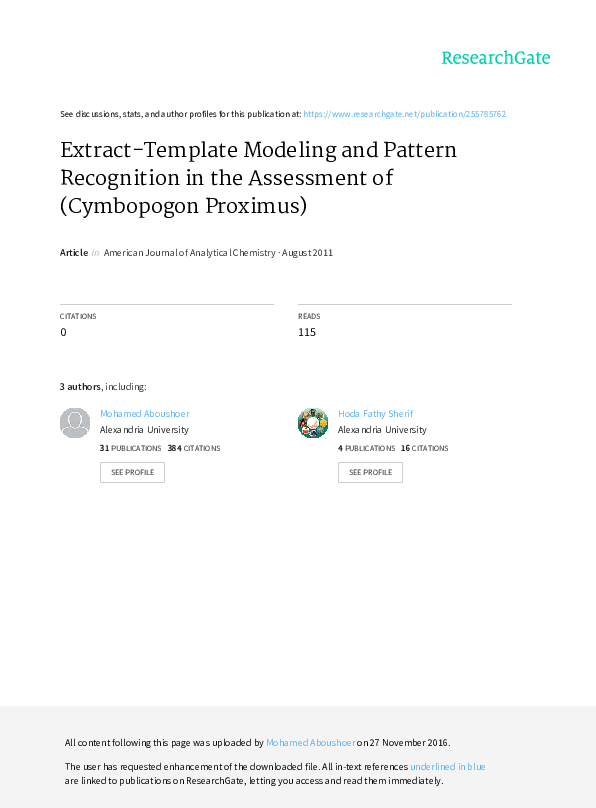 (PDF) Extract-Template Modeling and Pattern Recognition in the ...