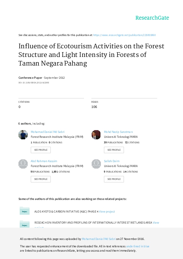 (PDF) Influence of ecotourism activities on the forest structure and ...
