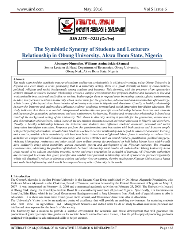(PDF) The Symbiotic Synergy of Students and Lecturers Relationship in ...