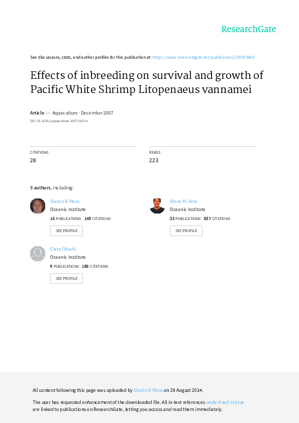 (PDF) Effects of inbreeding on survival and growth of Pacific white shrimp Penaeus (Litopenaeus ...
