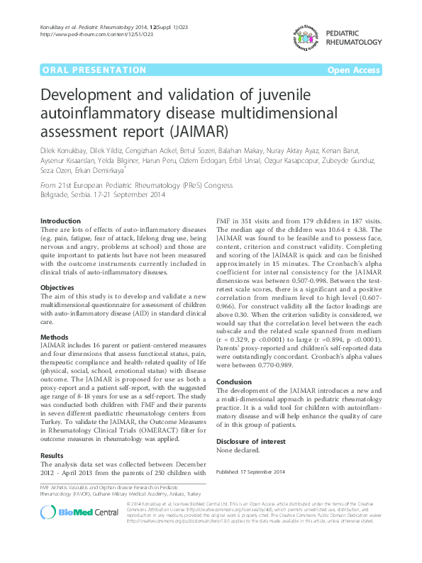 (PDF) Development and validation of juvenile autoinflammatory disease ...