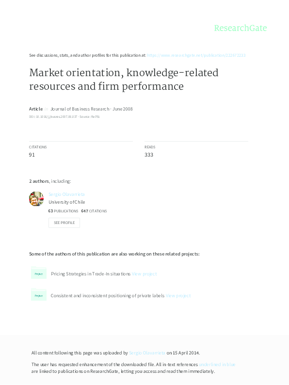 (PDF) Market orientation, knowledge-related resources and firm performance